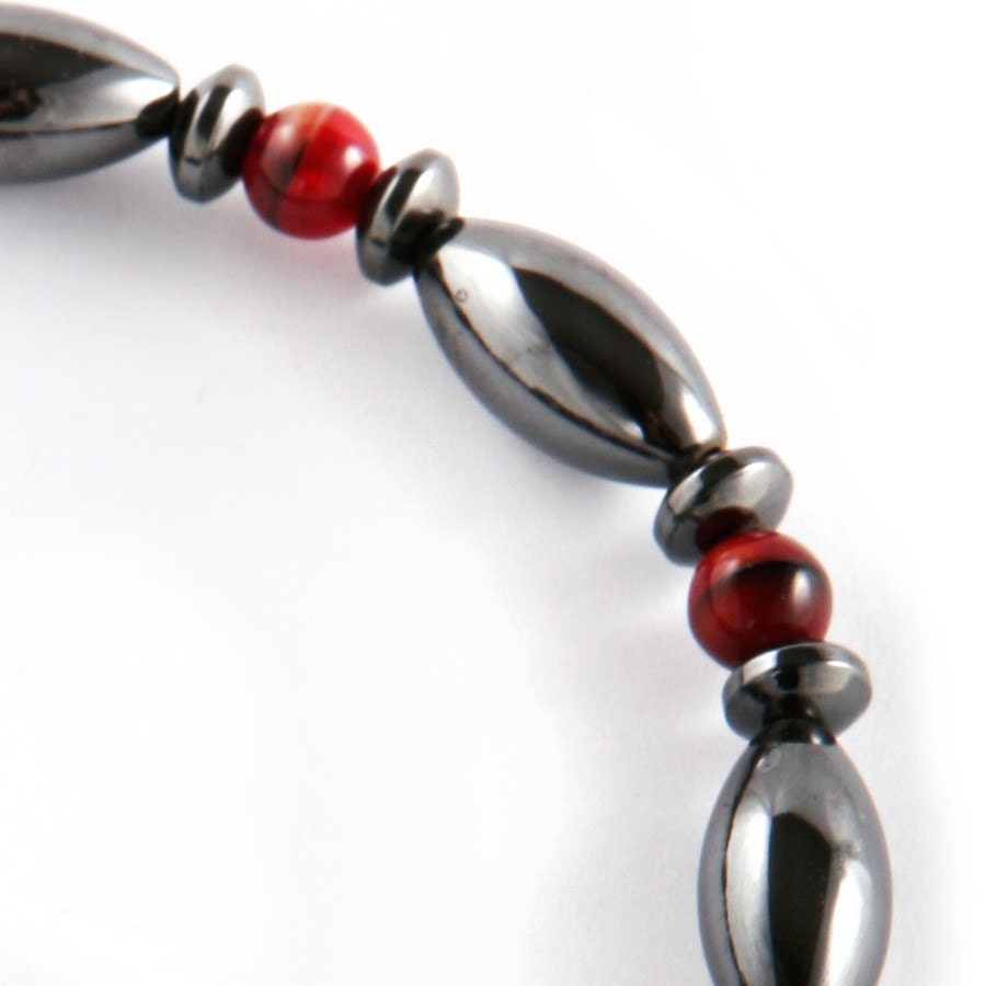 Therapeutic Magnetic Necklace Magnetite and Red Glass by Happy | Etsy