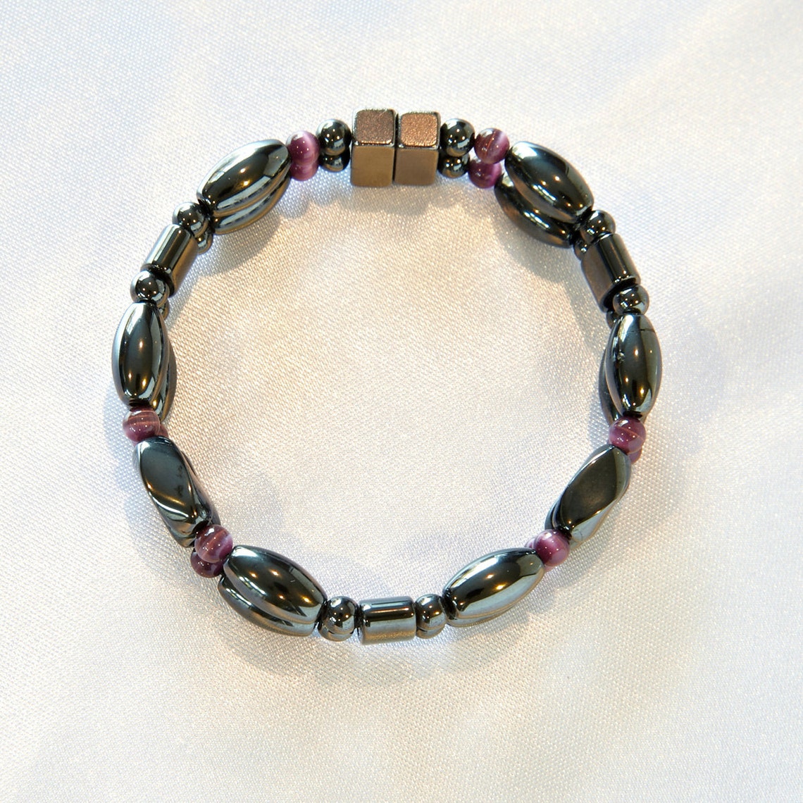 Magnetic Therapy Purple Cats Eye and Magnetite Double Strand - Etsy