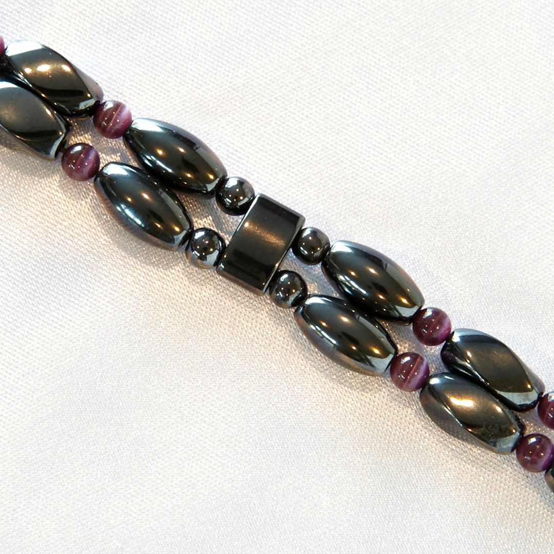 Magnetic Therapy- Purple Cats Eye and Magnetite Double Strand Anklet - Etsy
