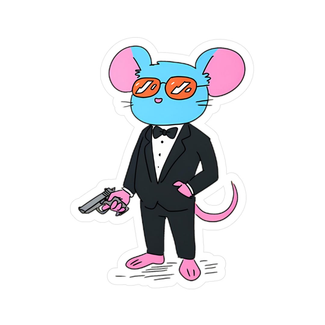 Secret Agent Mouse Vinyl Sticker/decal - Water Bottle / Scrapbooking ...