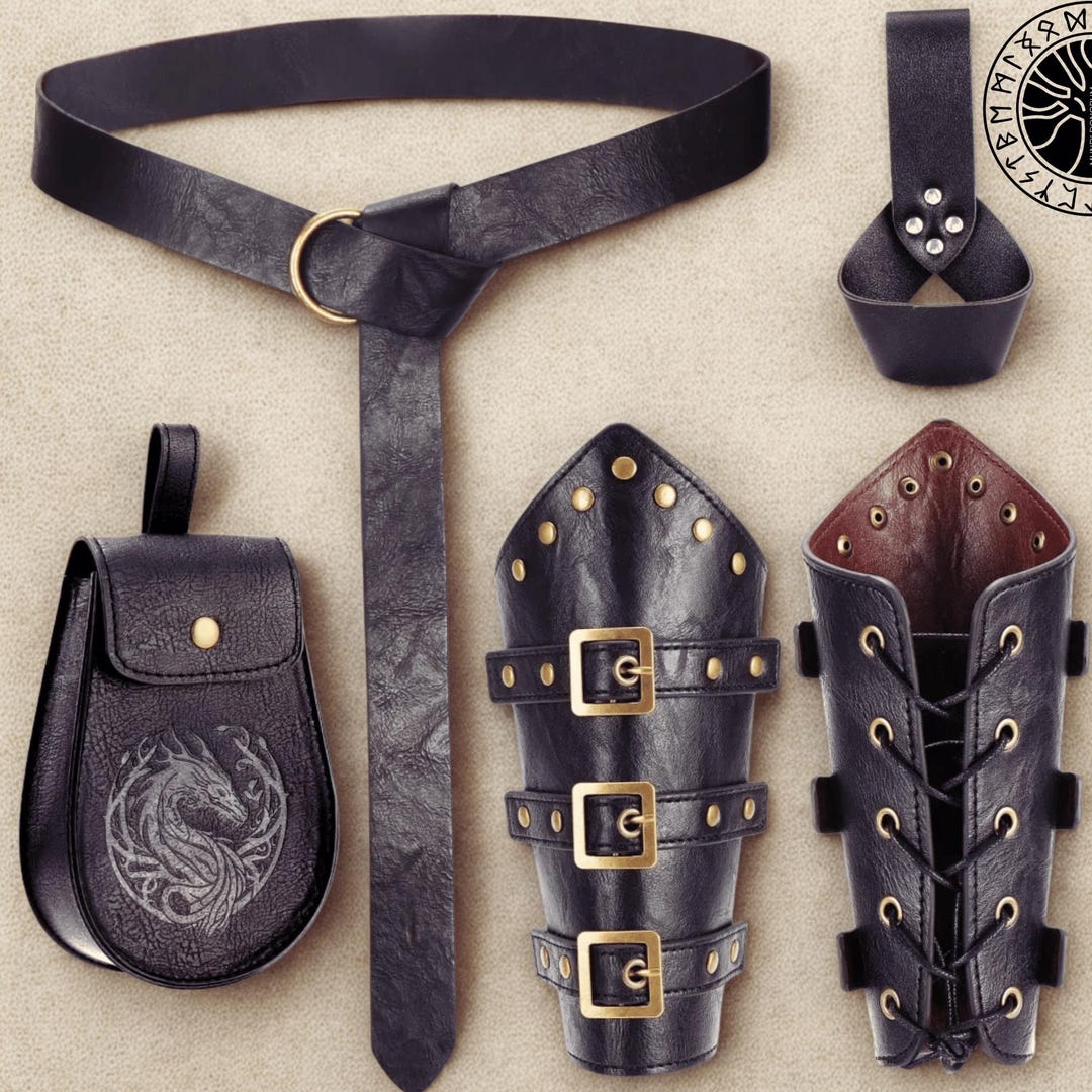 Viking LARP Bracers & Cosplay Festival Belt Fanny Pack Made of PU ...