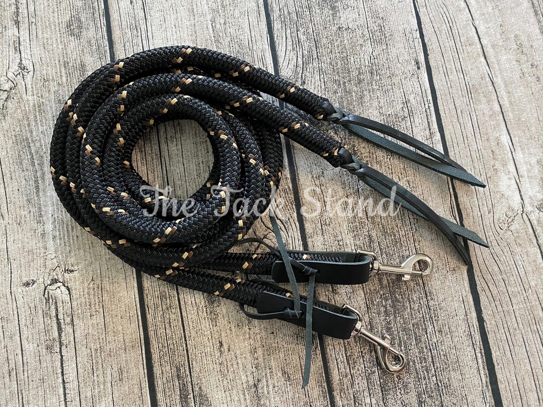 8' Split Rope Reins With Water Straps in Black With Brown/tan Traces - Etsy