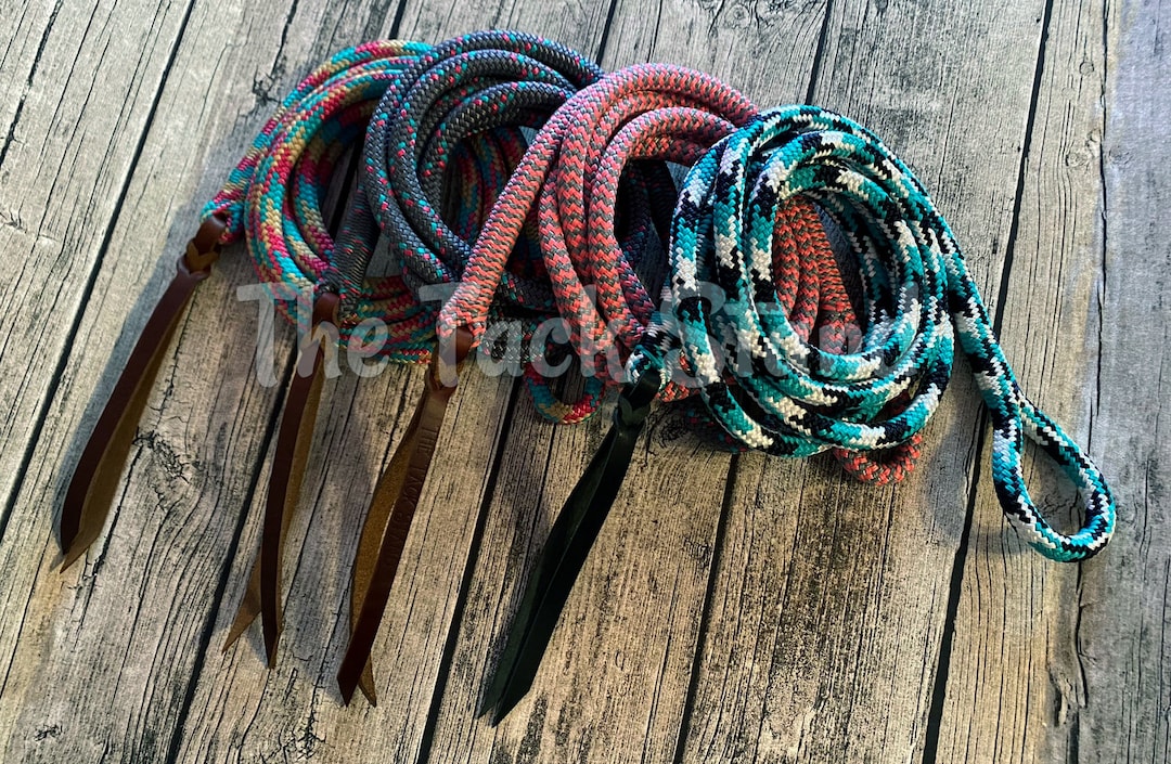 PRE-MADE 10' Horse Lead Standard Loop Polyester Yacht Rope With Leather ...