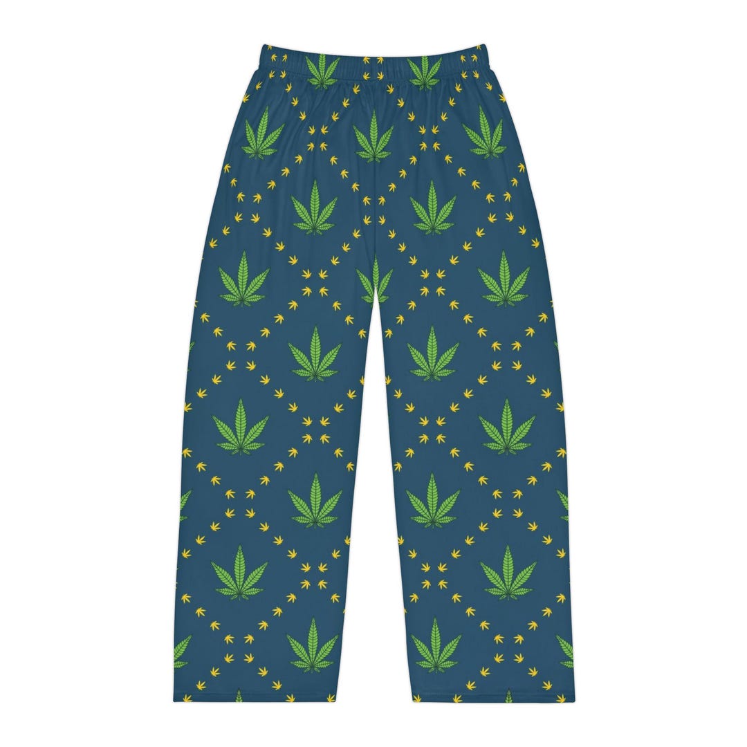 Green Cannabis Leaf Pattern Pajama Pants | All-over Print - Etsy