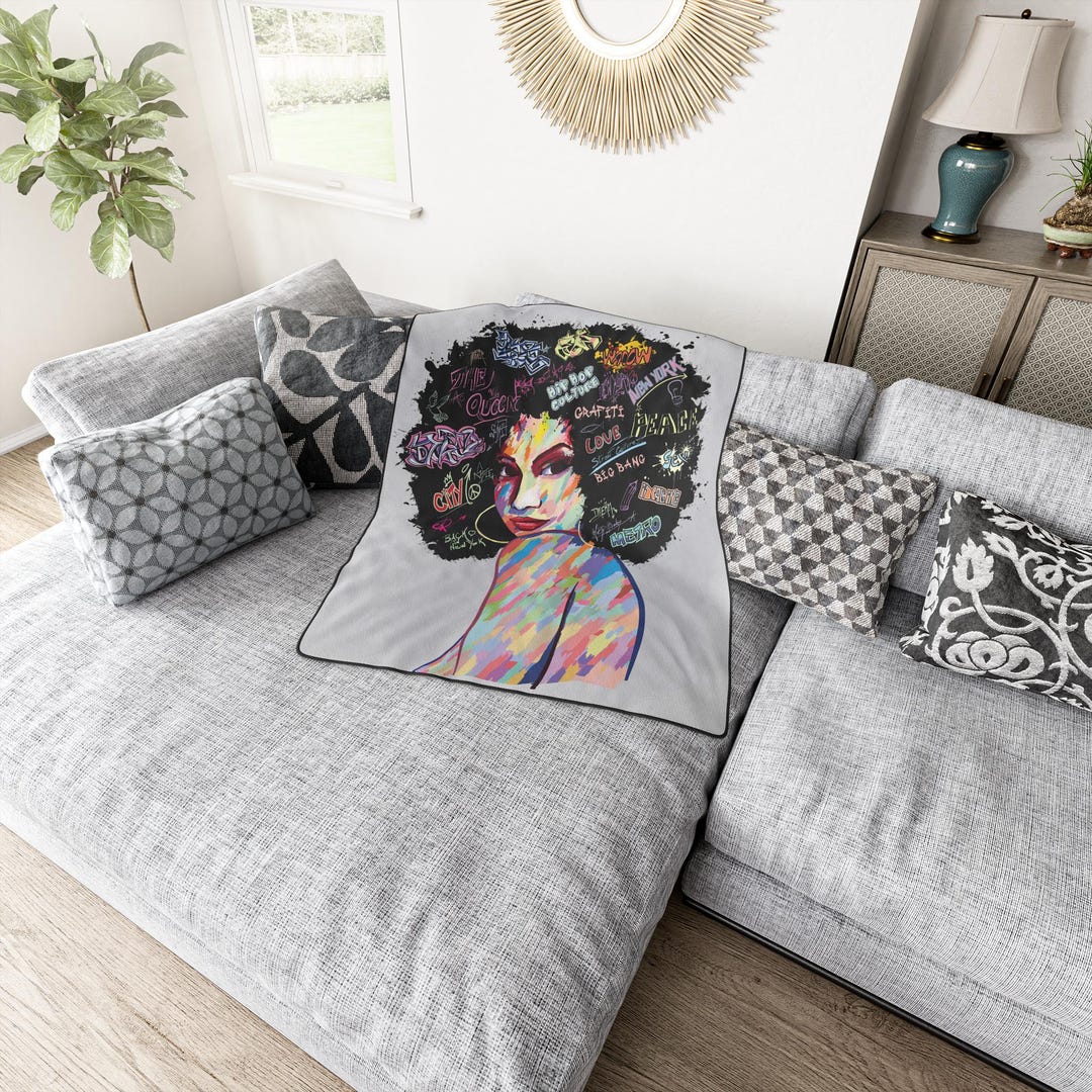 Afro Hair Graffiti Art Polyester Blanket | Colorful Portrait Throw - Etsy