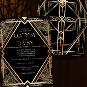 Great Gatsby Invitation Printable Black Gold Roaring 20s Invitation Art ...
