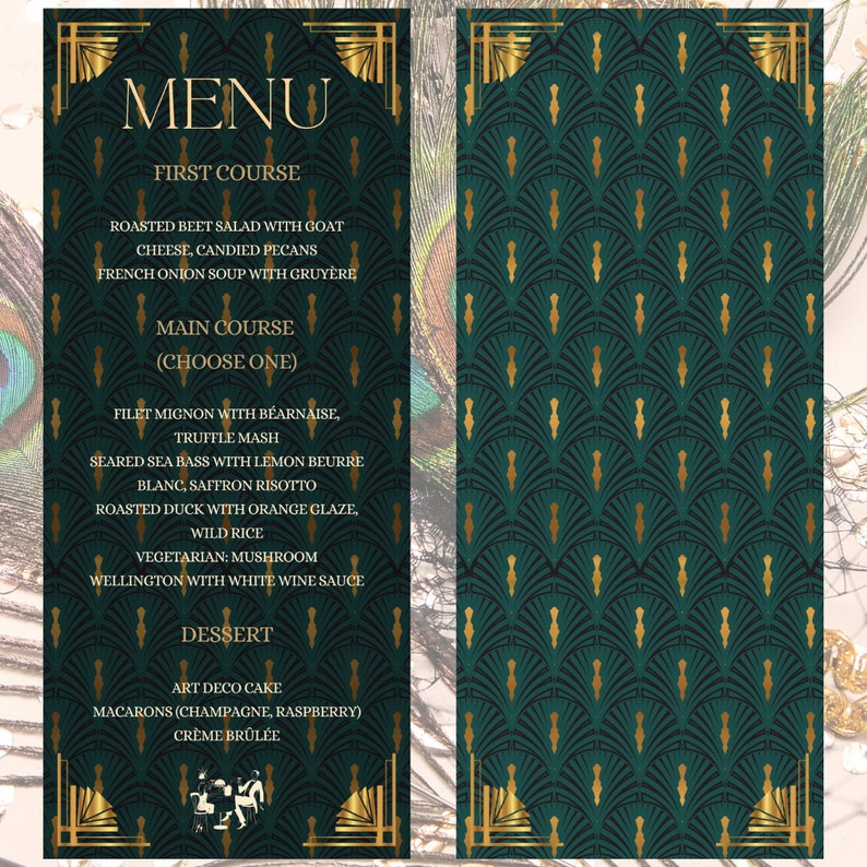 Great Gatsby Menu Template | Great Gatsby Wedding Menu | 1920's Menu ...