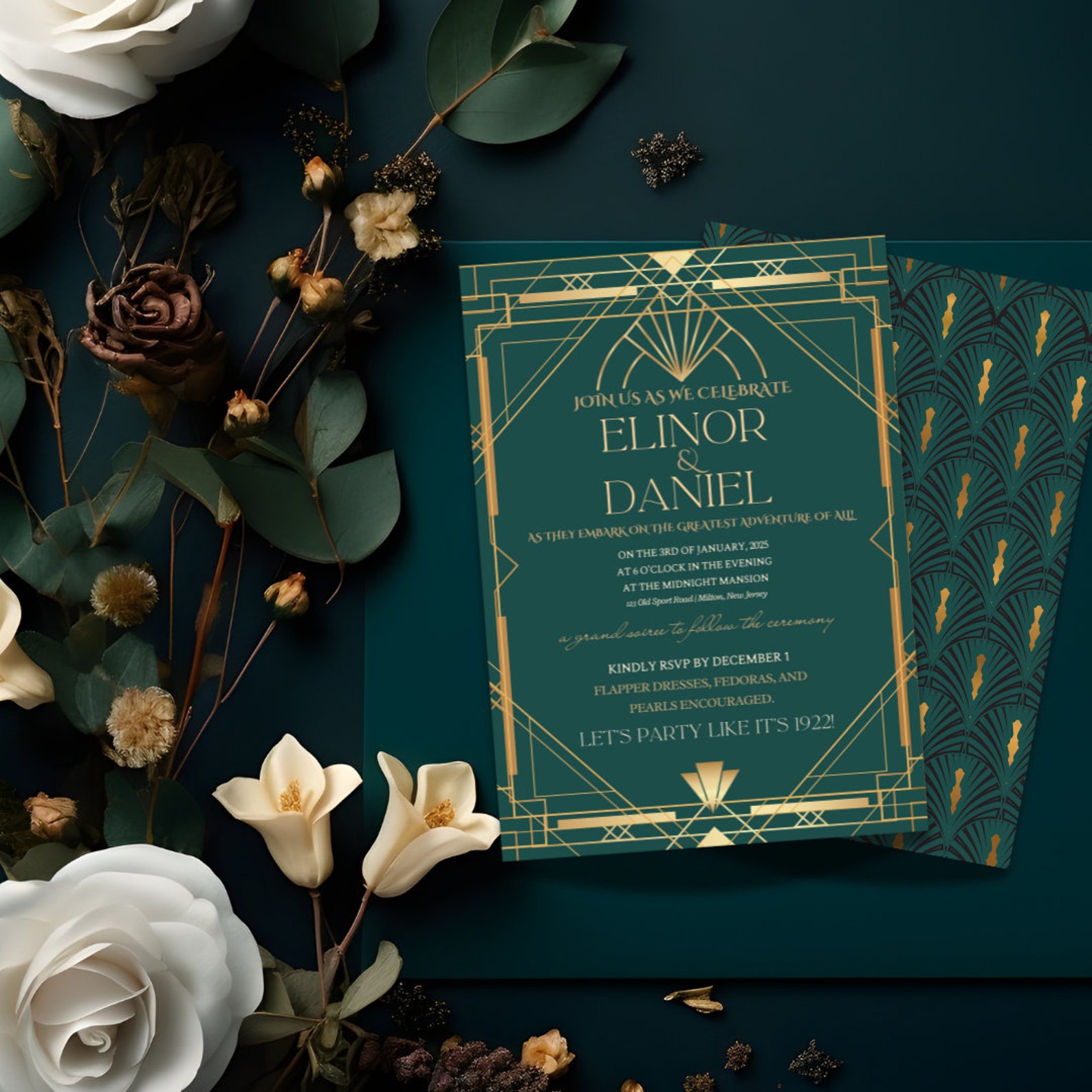 Printable Great Gatsby Invitation | Art Deco Digital Download | Green ...