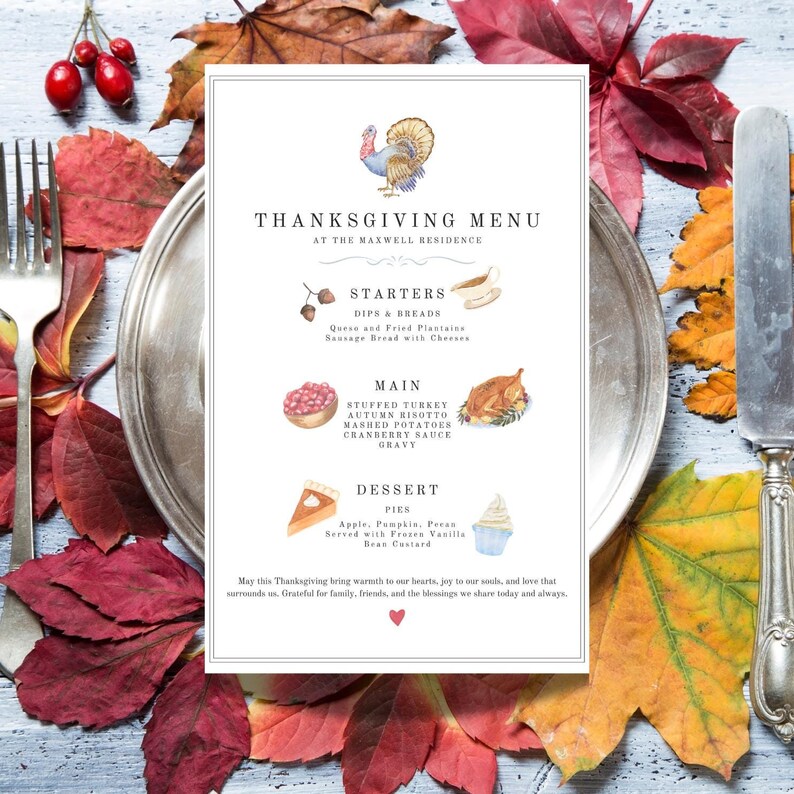 Thanksgiving Printable Menu Thanksgiving Customizable Menu Digital ...
