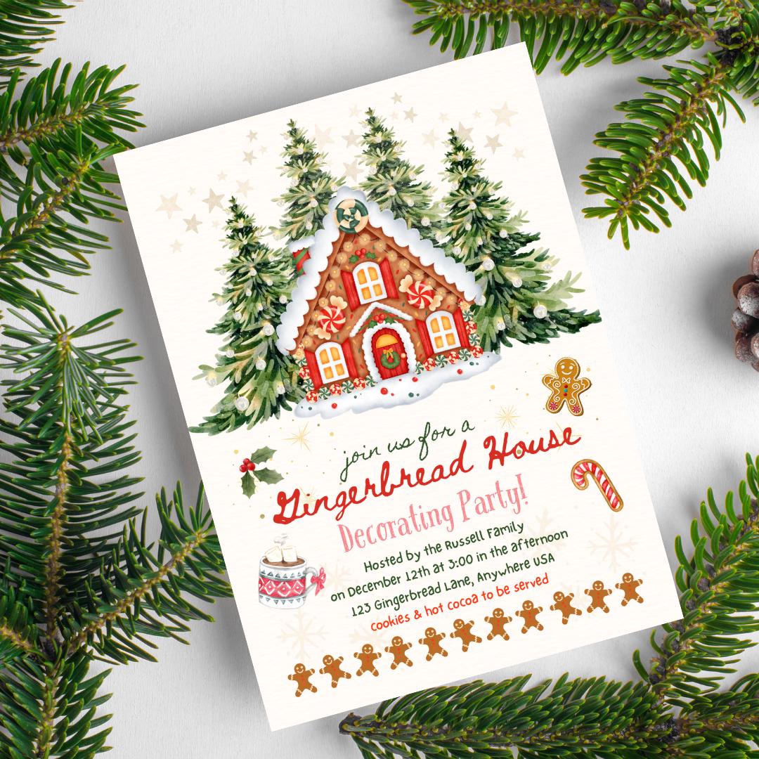 Gingerbread House Decorating Party Invitation Template (DIY Editable ...
