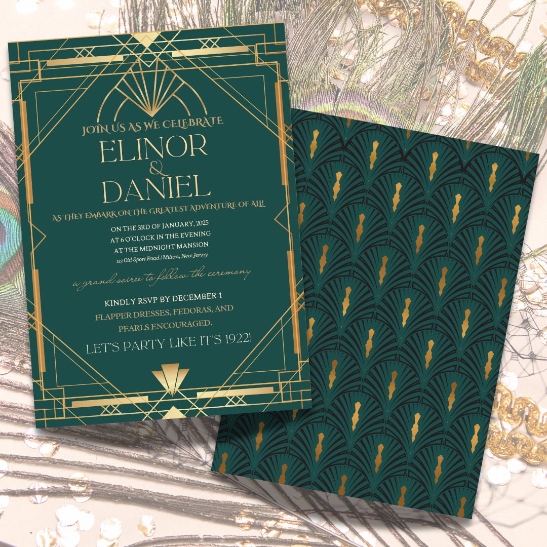 Printable Great Gatsby Invitation | Art Deco Digital Download | Green ...
