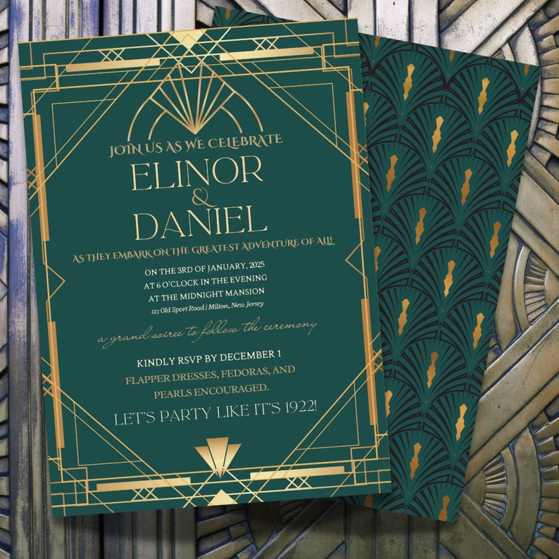 Printable Great Gatsby Invitation | Art Deco Digital Download | Green ...