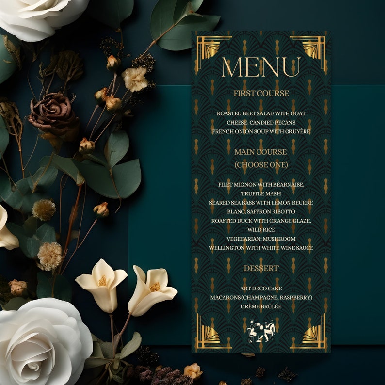 Great Gatsby Menu Template | Great Gatsby Wedding Menu | 1920's Menu ...