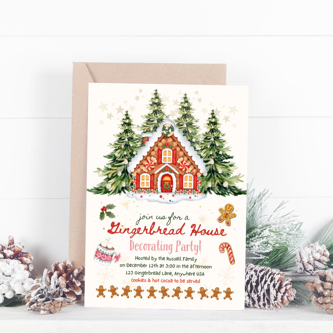 Gingerbread House Decorating Party Invitation Template (DIY Editable ...