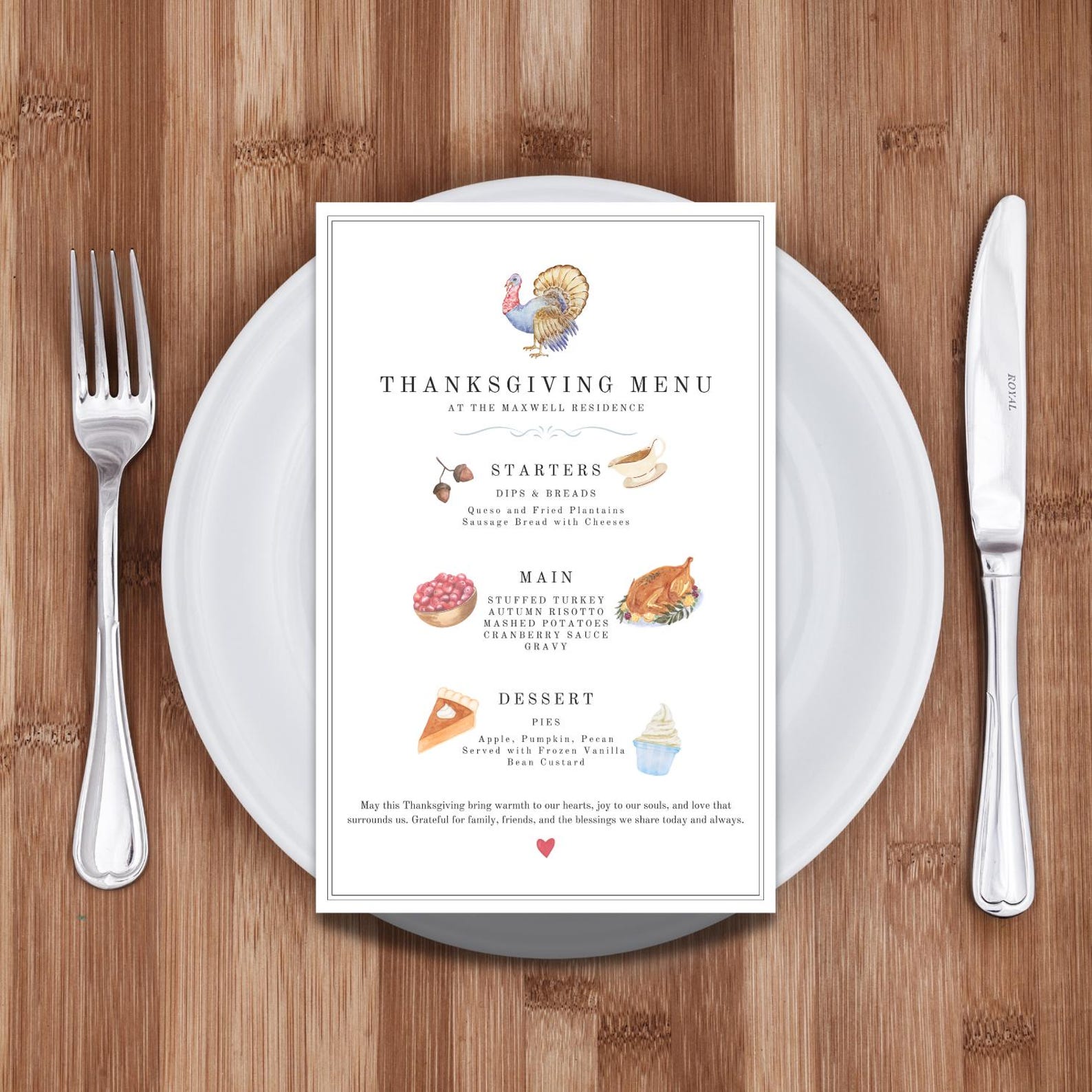 Thanksgiving Printable Menu Thanksgiving Customizable Menu Digital ...