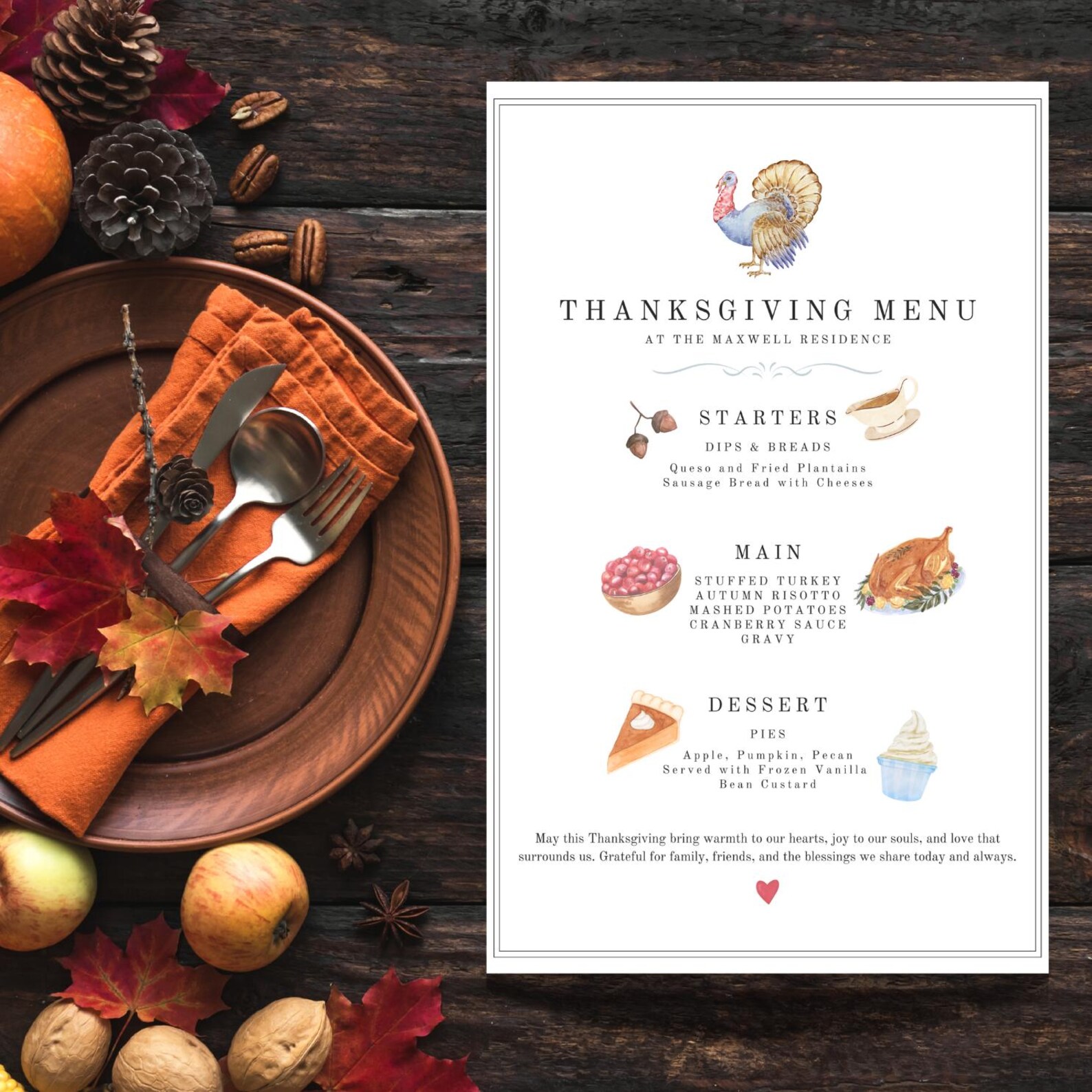 Thanksgiving Printable Menu Thanksgiving Customizable Menu Digital ...