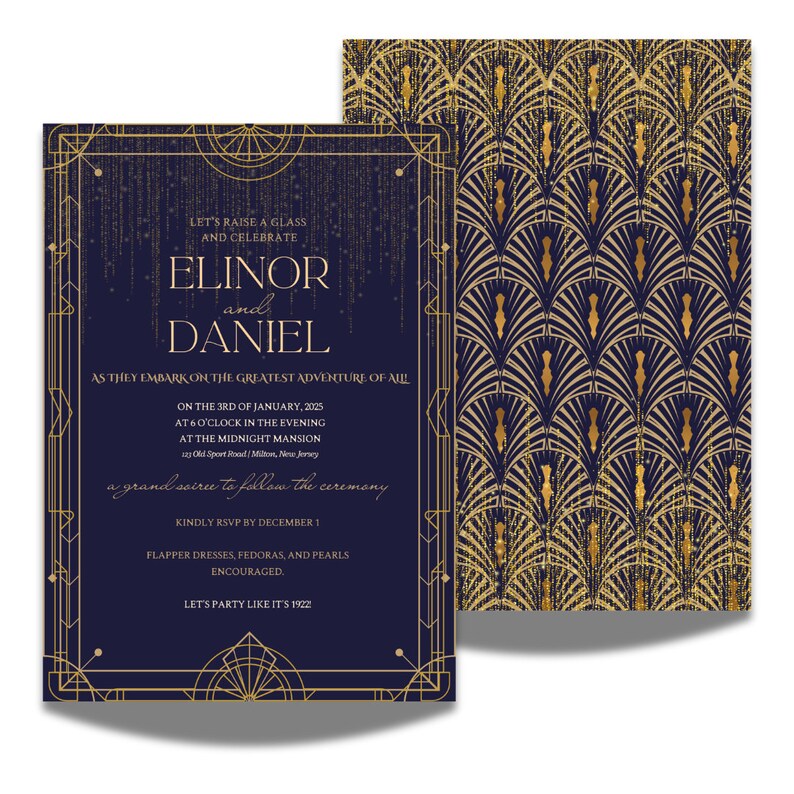 Art Deco Invitation: Navy and Gold, 1920s Party (digital Download) - Etsy