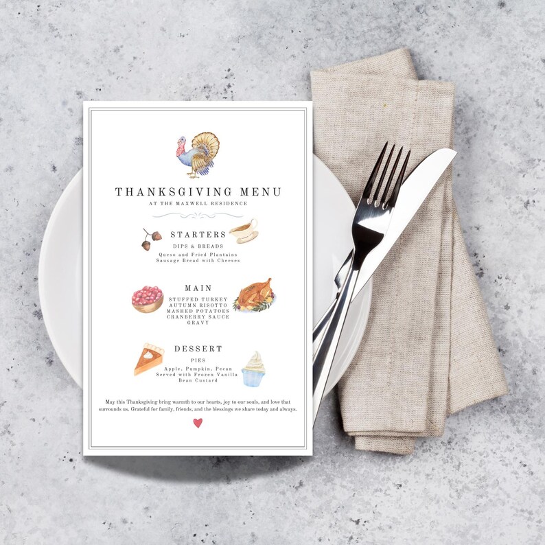 Thanksgiving Printable Menu Thanksgiving Customizable Menu Digital ...