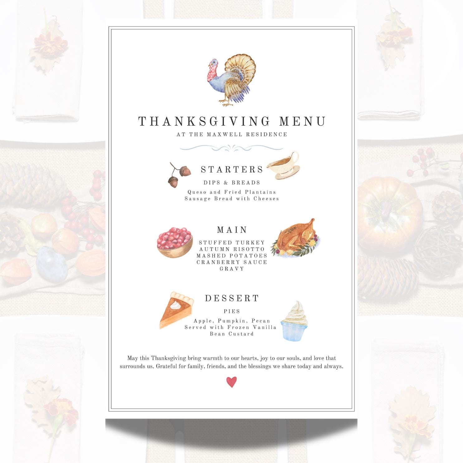 Thanksgiving Printable Menu Thanksgiving Customizable Menu Digital ...
