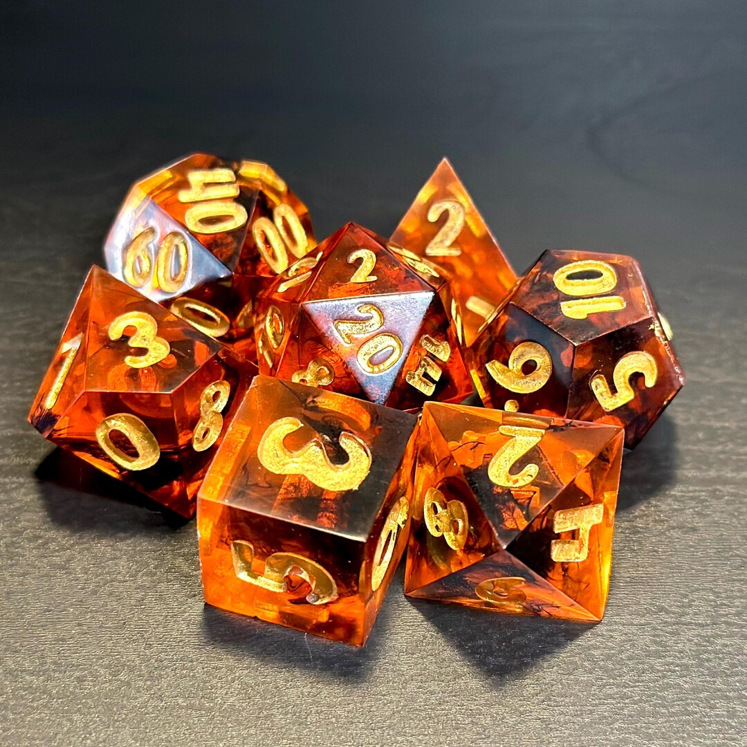 Handmade Resin Dnd Dice Set: Brimstone Orange & Gold - Etsy