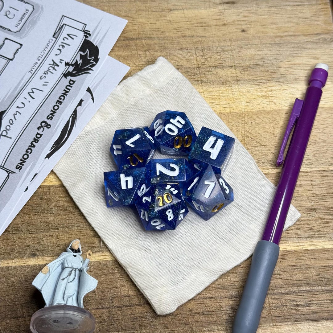 Handmade Dnd Dice Set: Blue Resin With Gold Foil | Gilded Cosmos - Etsy