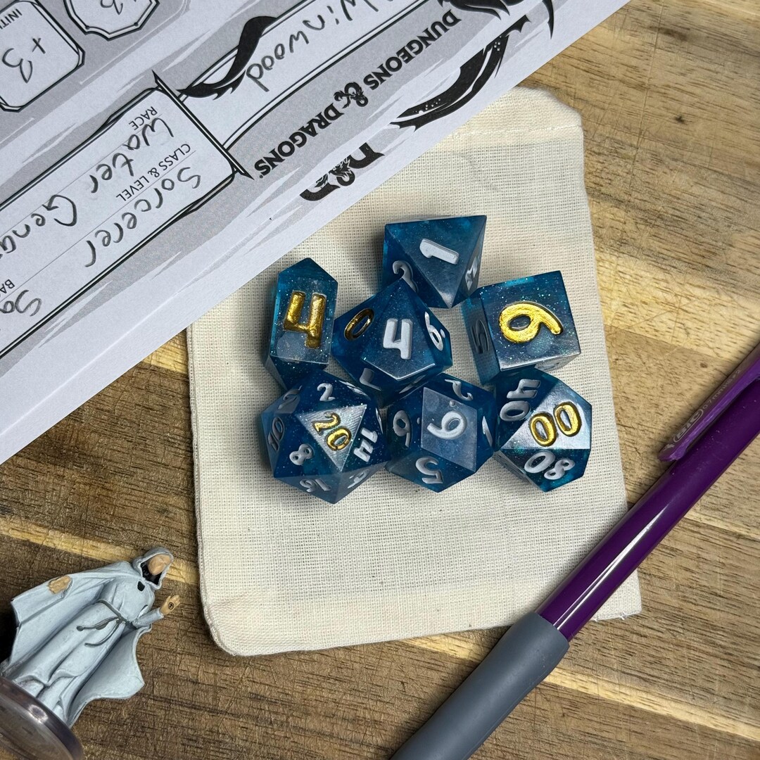 Handmade Dnd Dice Set: Blue Resin With Galaxy Swirls and Cosmic Simmers ...