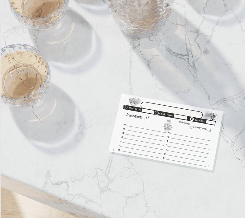 Minimal- Printable Recipe Card | 4x6 Foldable Card - Etsy