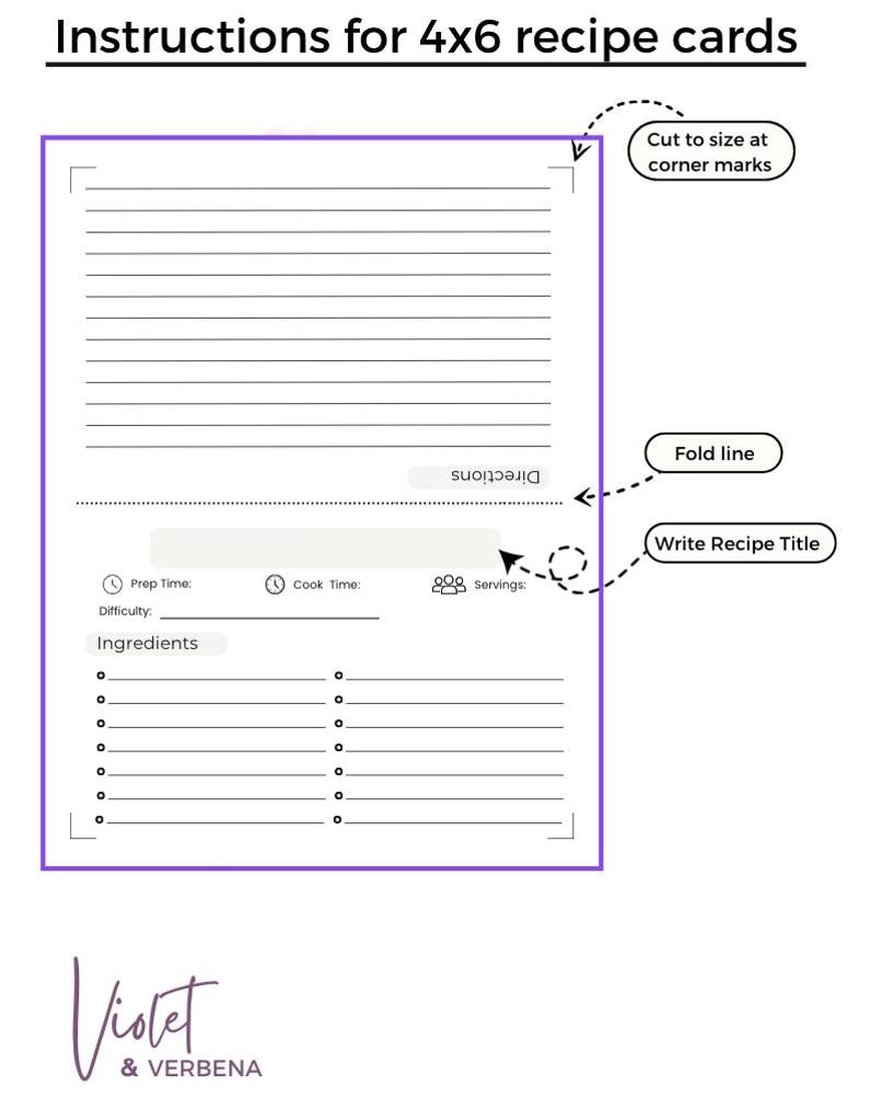 Minimal- Printable Recipe Card | 4x6 Foldable Card - Etsy