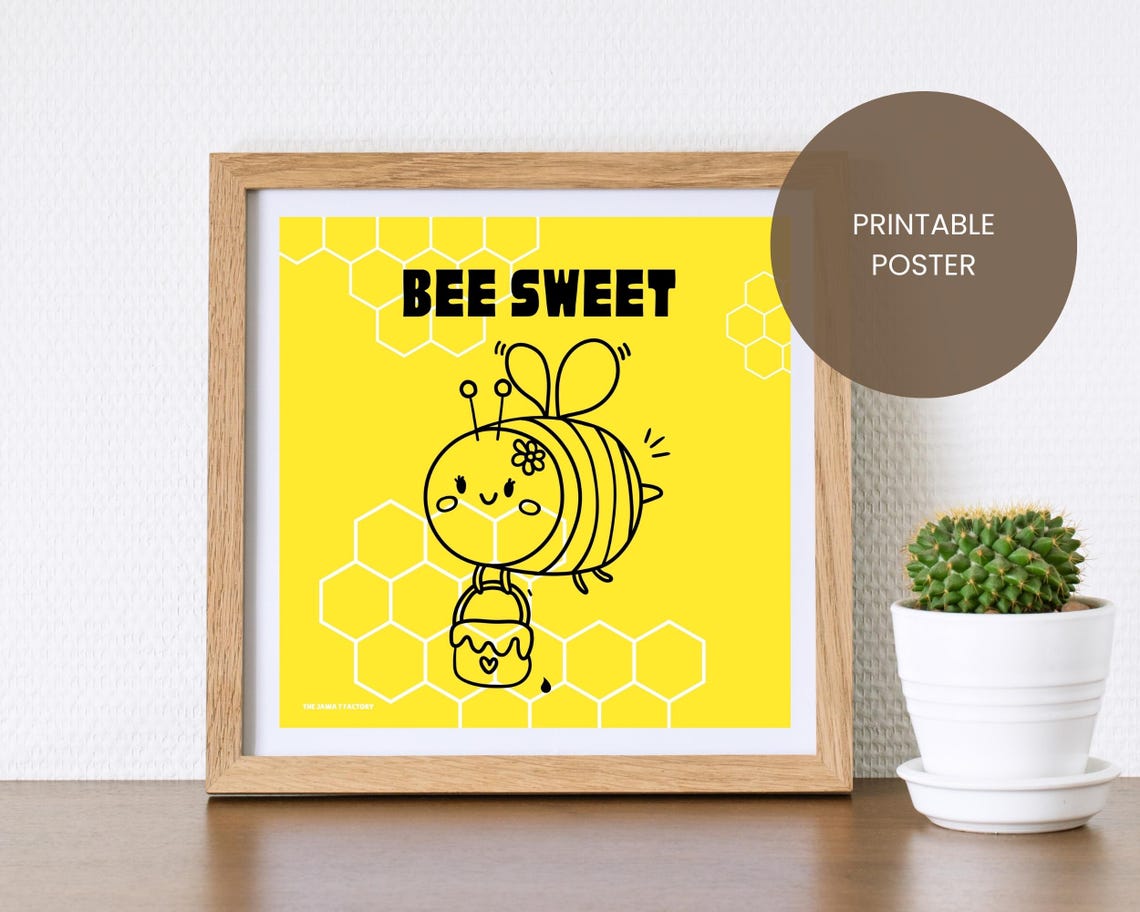 Bee Sweet Printable Poster Bee Wall Digital Art Instant Download Square ...