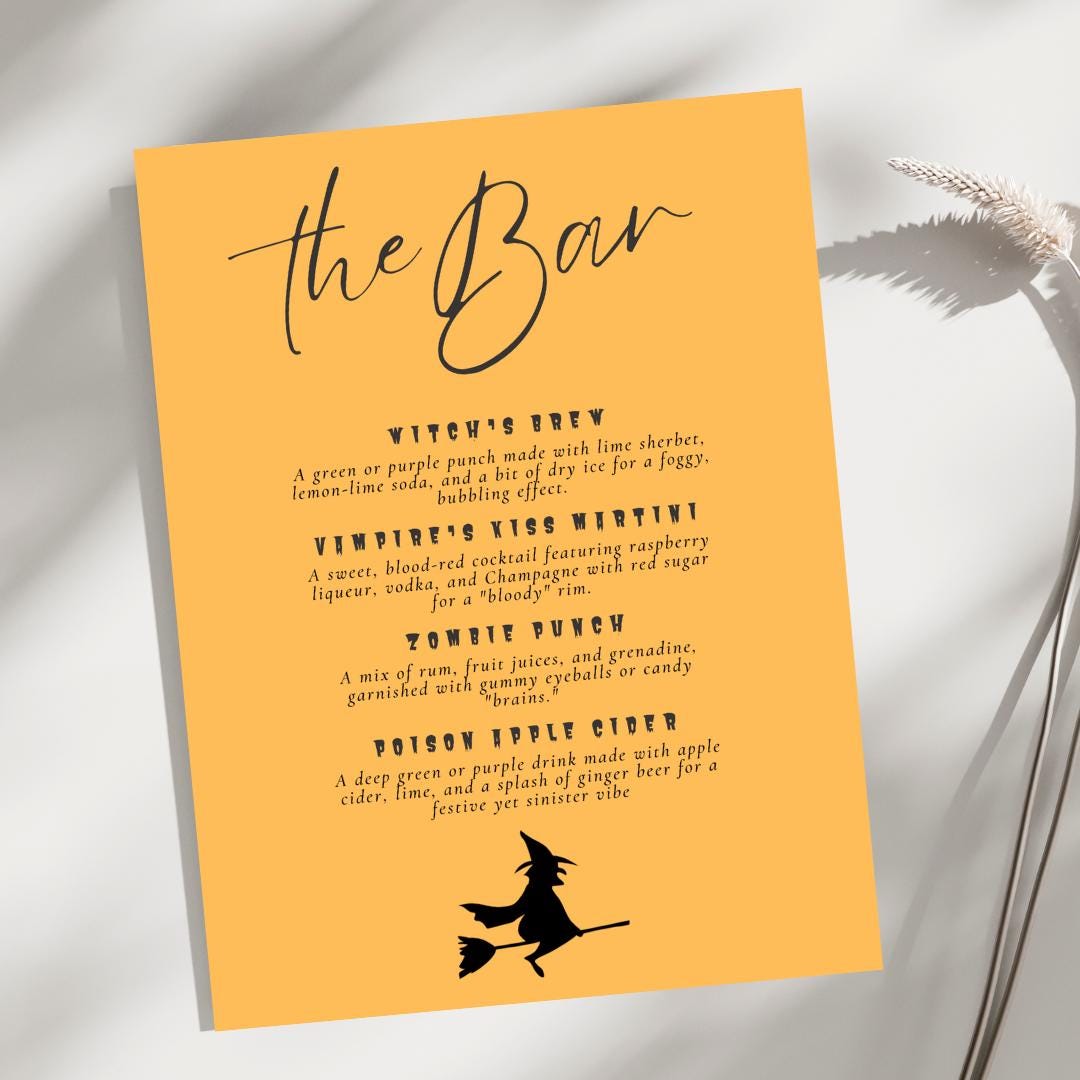 Halloween Bar Menu & Drink Sign | Printable, Editable Design Template ...
