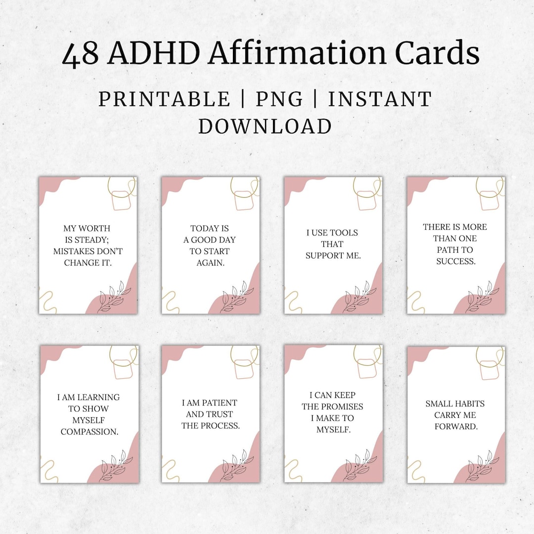 ADHD Affirmation Cards: Printable Self-care & Mindfulness (digital ...