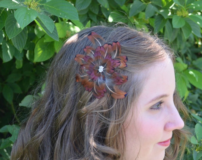 Feather Hair Clip Fascinator Natural Pheasant Feather Plume With a ...