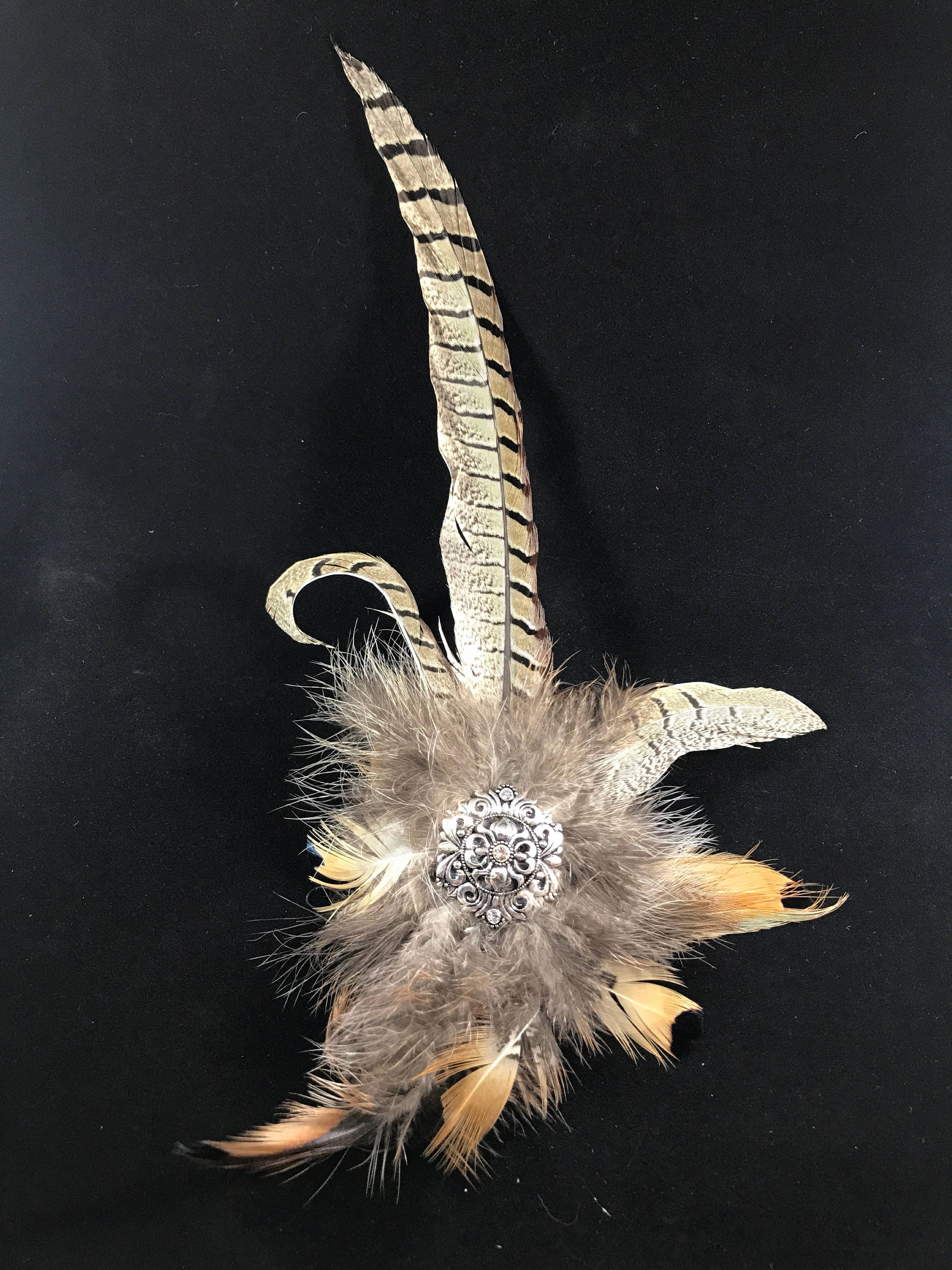 Natural Pheasant Feather Fascinator Hair Clip With Large | Etsy