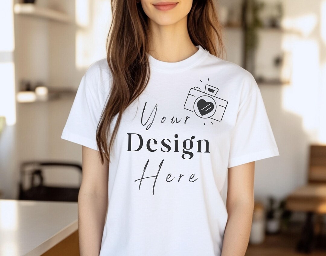 Gildan 5000 White Tshirt Mockup, G 500 Realistic Female Tee Mock, Woman ...