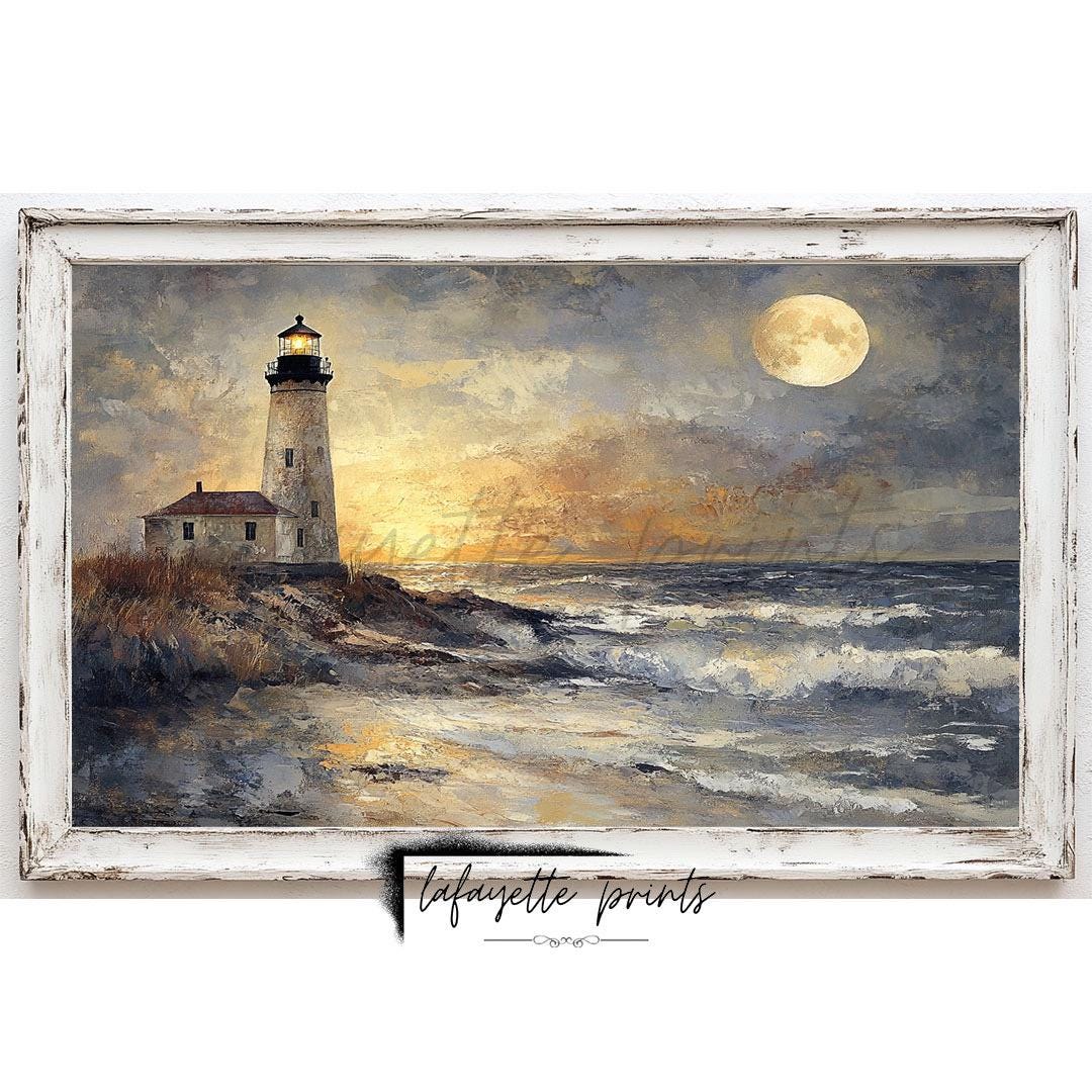Vintage Lighthouse Print | Lighthouse Art | Beach Coastal Seaside ...