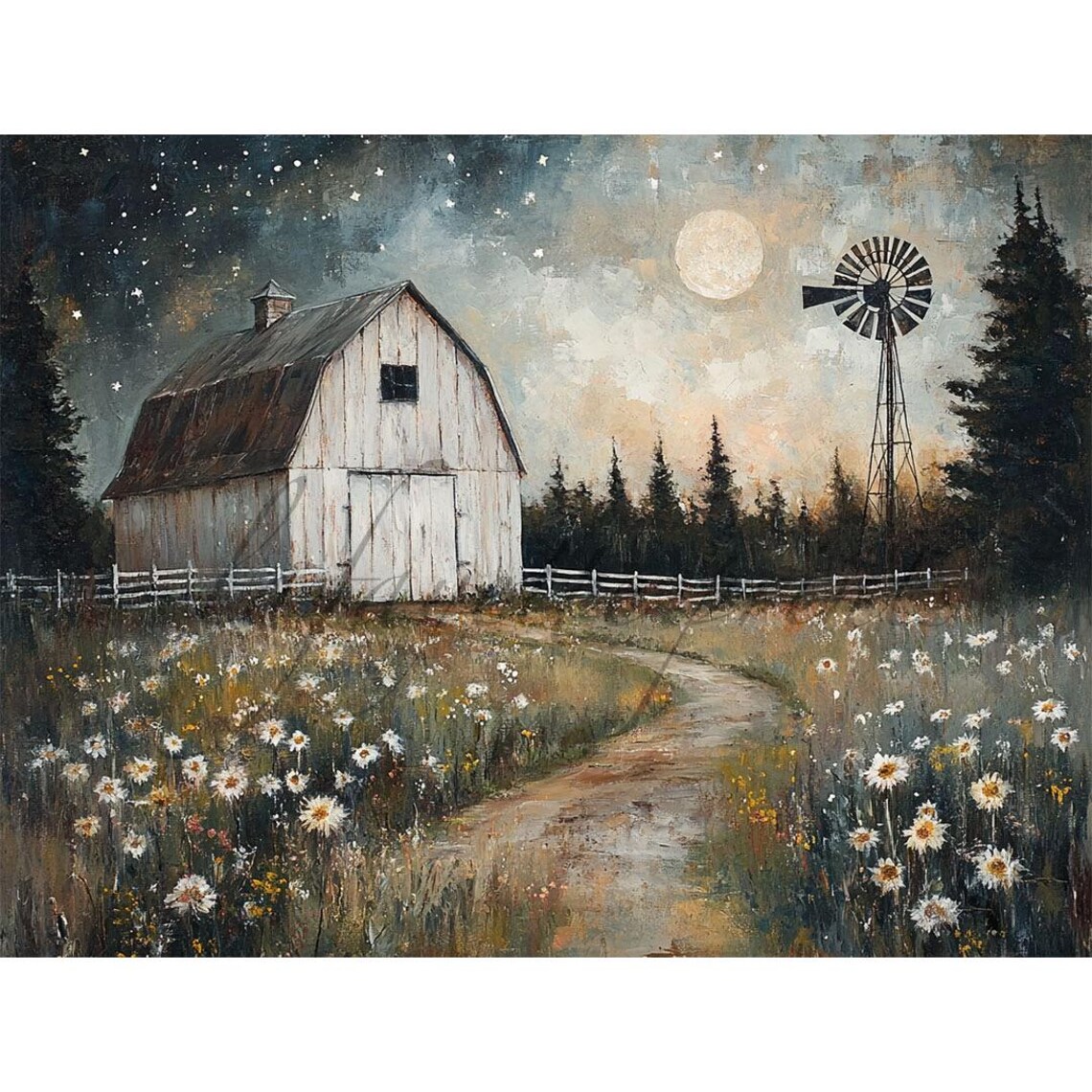Vintage Barn Print | White Barn Painting | Rustic Barn Art | Vintage ...