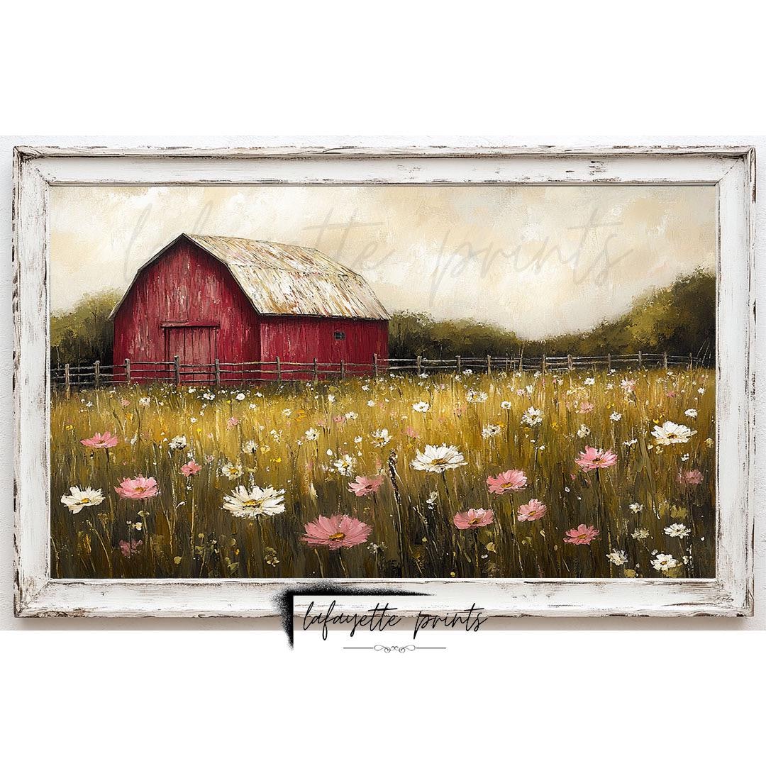 Vintage Barn Print | Red Barn Painting | Rustic Farmhouse | Vintage ...