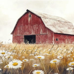 Vintage Barn Print | Red Barn Painting | Rustic Farmhouse | Vintage ...