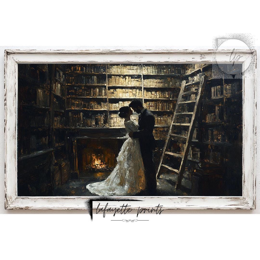 Rustic Library Wall Art | Victorian Wall Painting | Moody Library Art ...