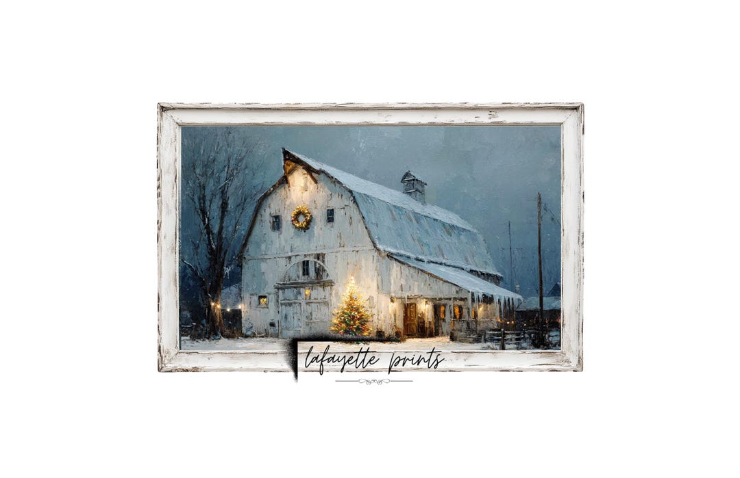 Vintage Winter Barn Print | White Christmas Barn Painting | Rustic ...