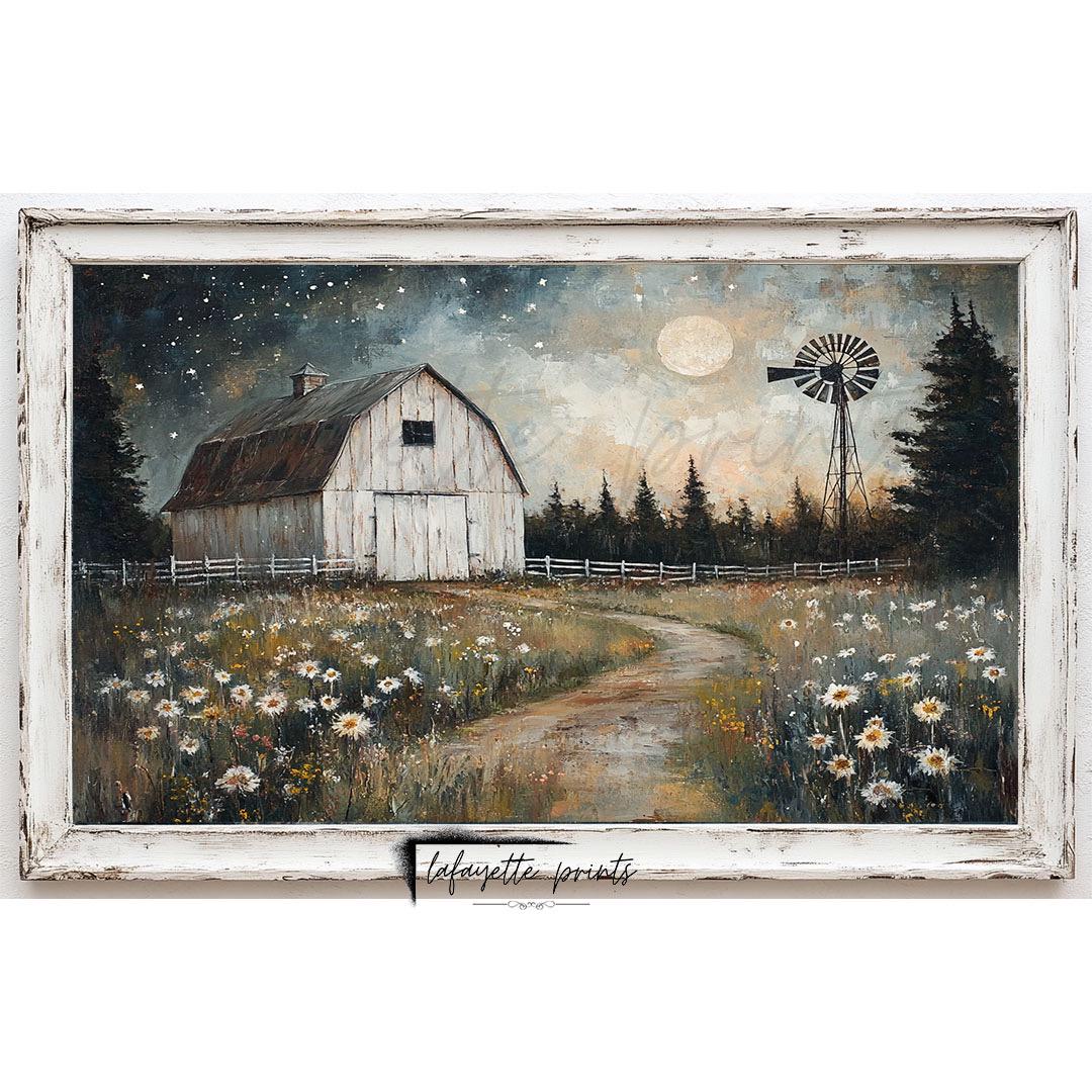 Vintage Barn Print | White Barn Painting | Rustic Barn Art | Vintage ...