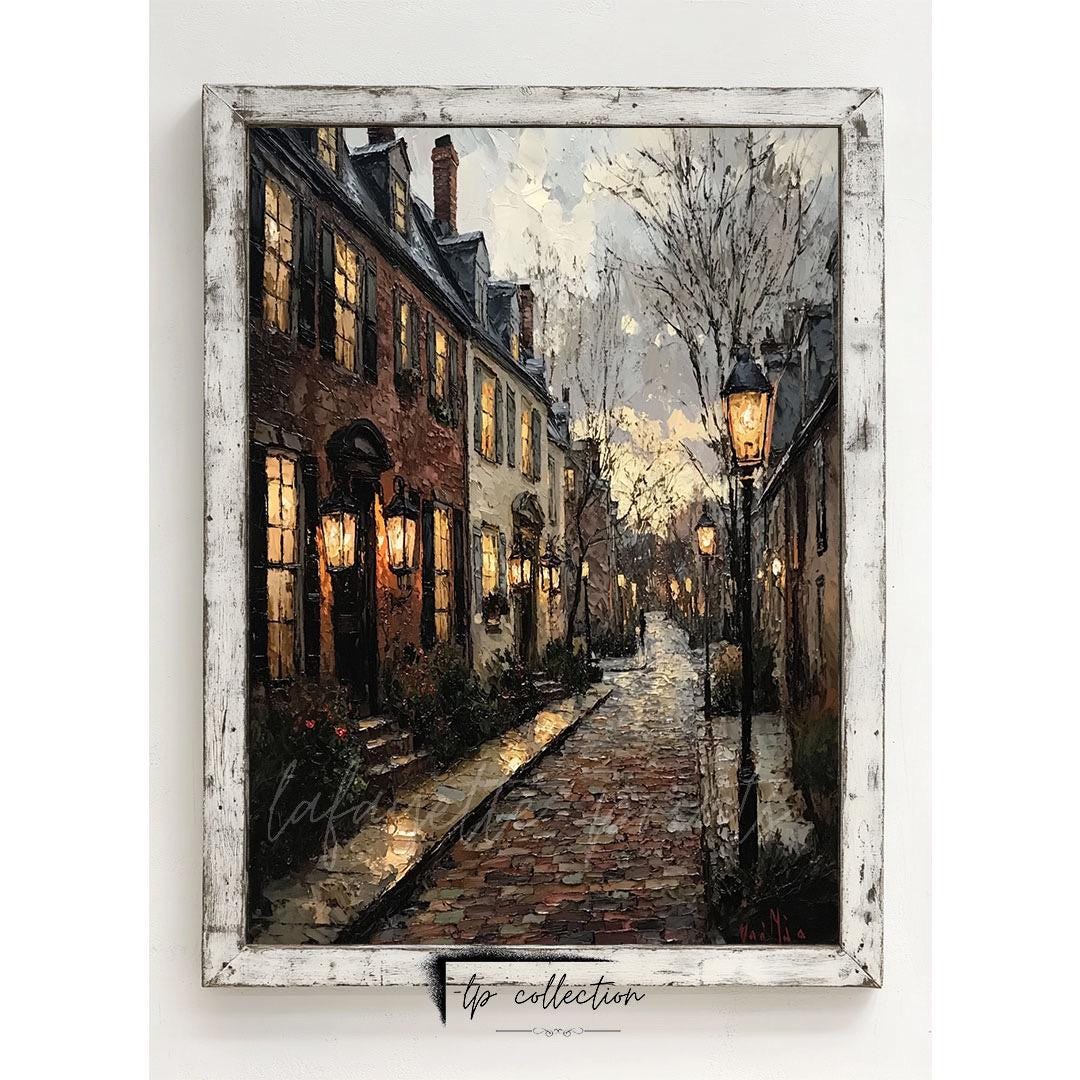 Old Town Row House Painting | Antique Art Print | Historical Home Art ...