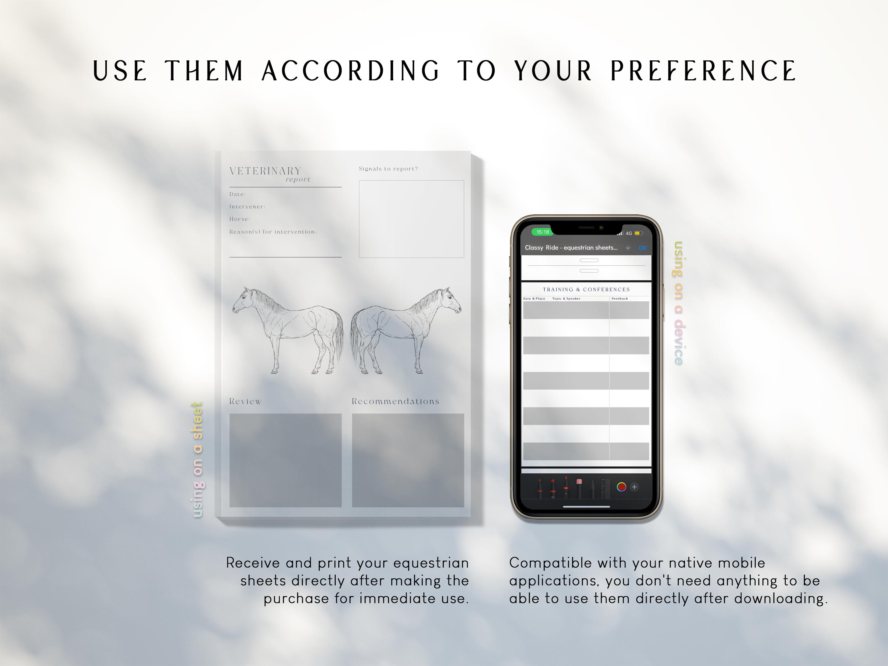 Classy Ride - Printable and Digital Equestrian Sheets, Digital Planner, Equine Diary - Etsy