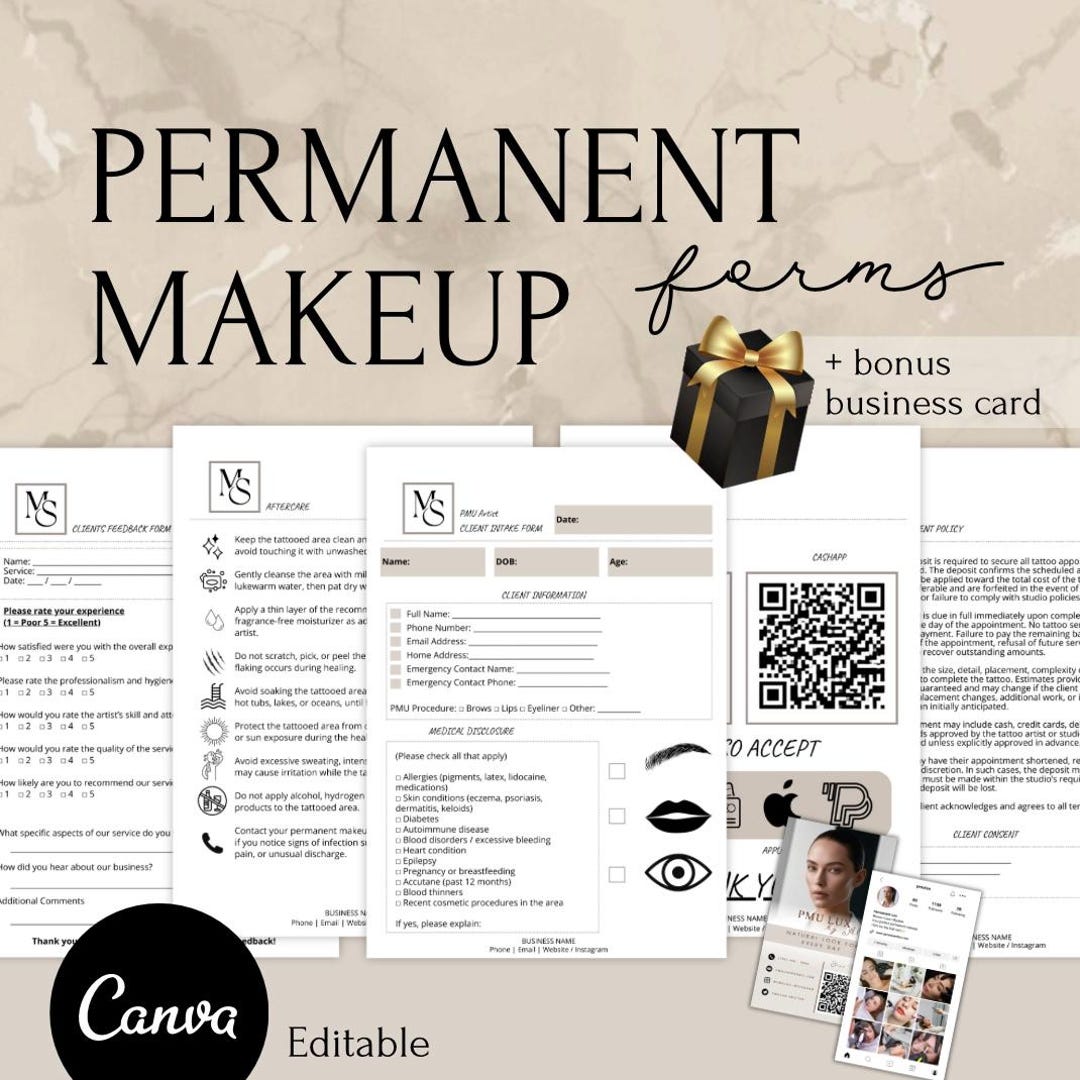 Permanent Makeup Client Forms Bundle, PMU Consent (canva Editable, PDF ...