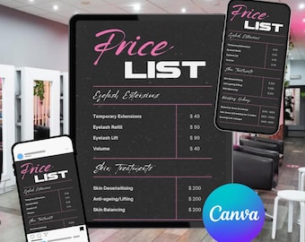 Editable Eyelash Extension Price List Template | Lash Salon Pricing ...