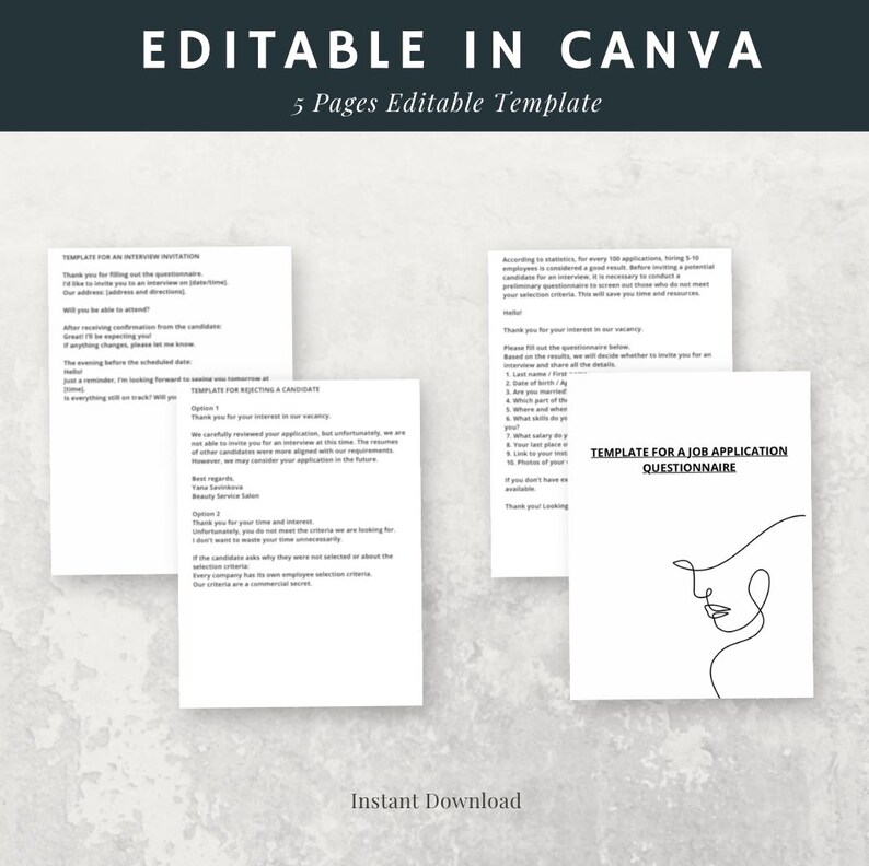 Editable Job Application Templates for Employers Canva Interview ...