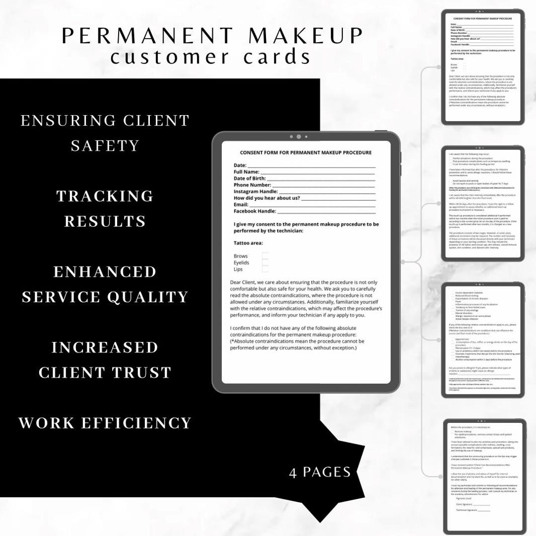 Permanent Makeup Forms, PMU Consent Form, Makeup Consultation, Client ...