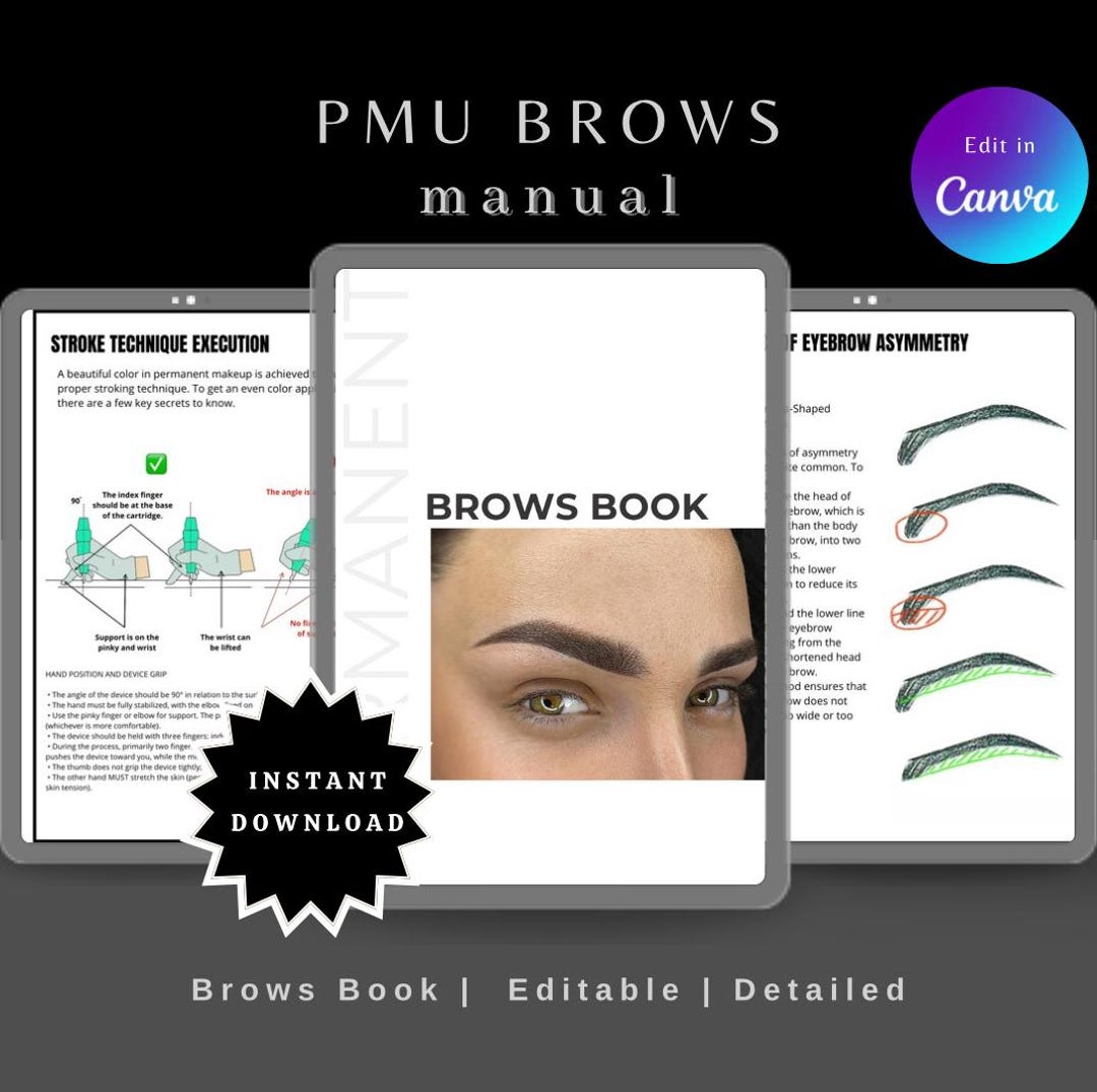 PMU Brows Training Manual | Editable Canva Guide for Ombre, Powder and ...