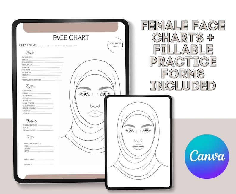6 Female Face Charts for Makeup Artists | Diverse Face Chart Templates ...