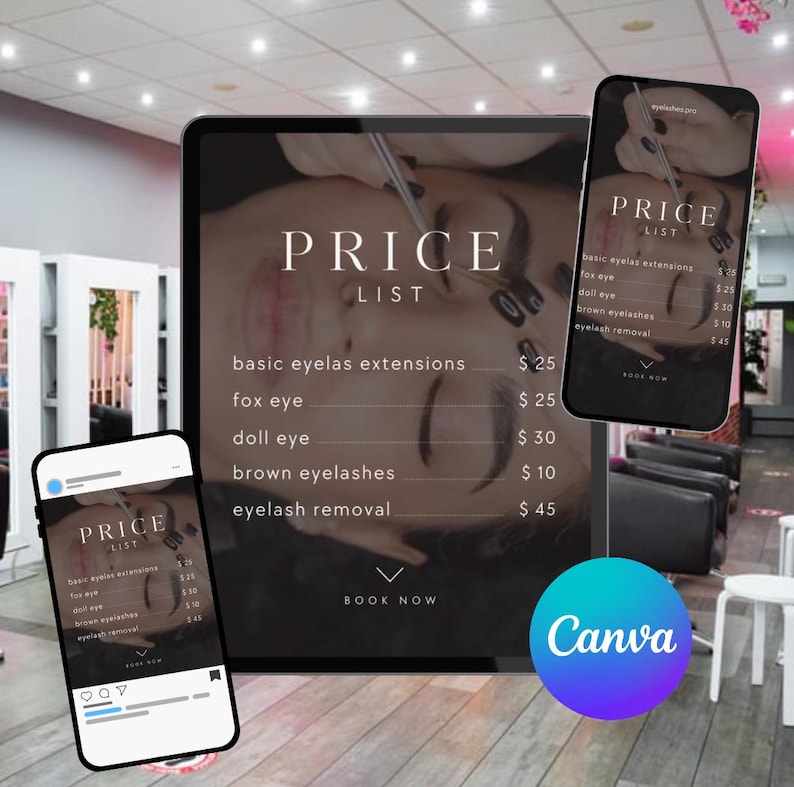 Editable Lash Extension Price List: Lash Tech Canva Template - Etsy